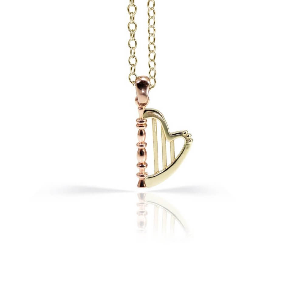 9ct Yellow & Rose Gold Celtic Harp Pendant