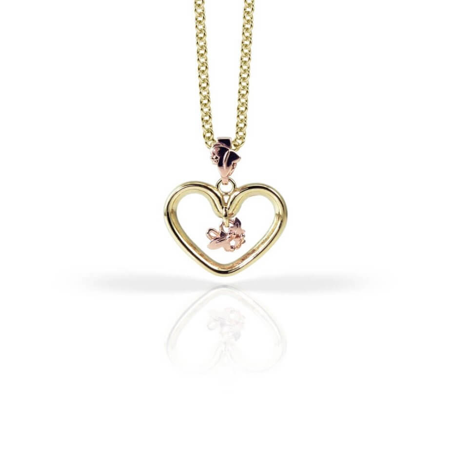 9ct Yellow & Rose Gold Open Heart Ivy Pendant